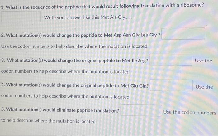 Solved Using this sequence with the codons numbered and the | Chegg.com