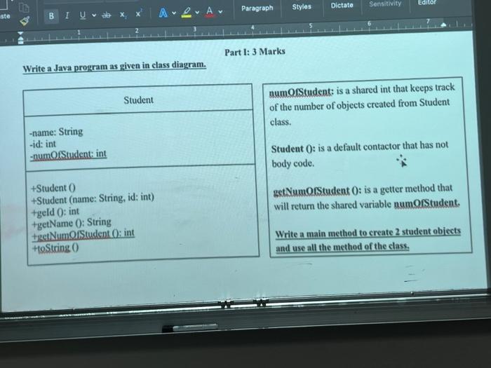 Solved Part I: 3 Marks Write a Java program as given in | Chegg.com