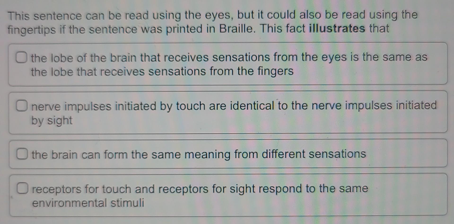 Solved This sentence can be read using the eyes, but it | Chegg.com