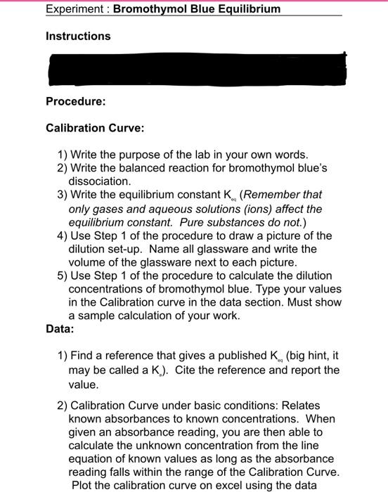 Experiment : Bromothymol Blue Equilibrium | Chegg.com