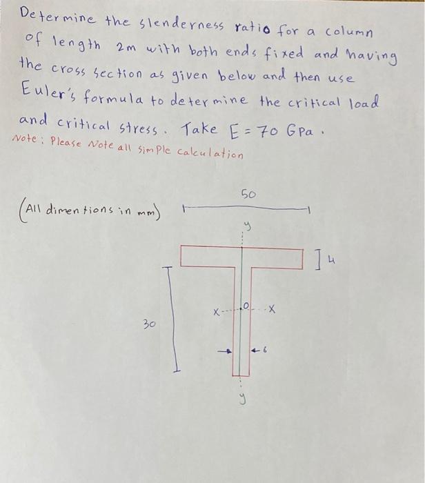Solved Determine the slenderness ratio for a column of | Chegg.com