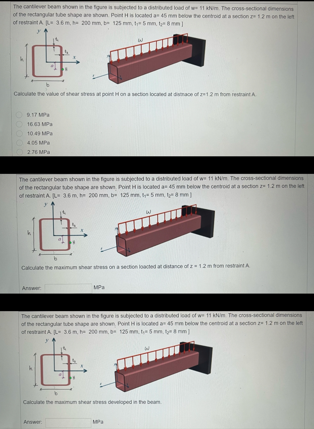 Solved The cantilever beam shown in the figure is subjected | Chegg.com
