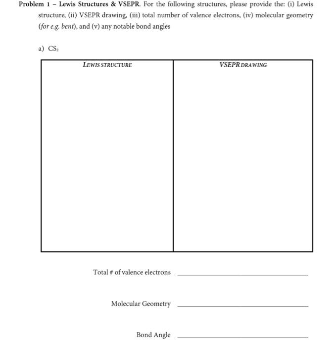 Solved Problem 1 Lewis Structures And Vsepr For The