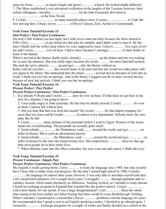 Verb Tenses Tutorial Exercise 5 Simple Past/ Present | Chegg.com