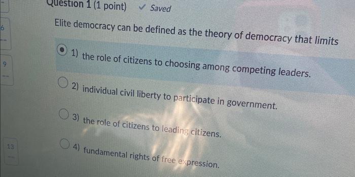 Elite democracy can be defined as the theory of | Chegg.com