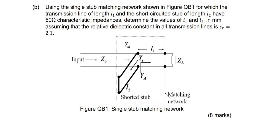 Solved (b) Using the single stub matching network shown in | Chegg.com