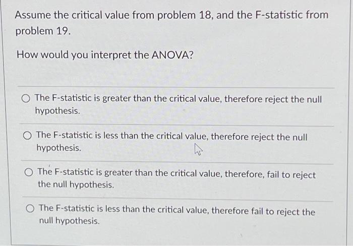 Solved Assume the critical value from problem 18 , and the | Chegg.com