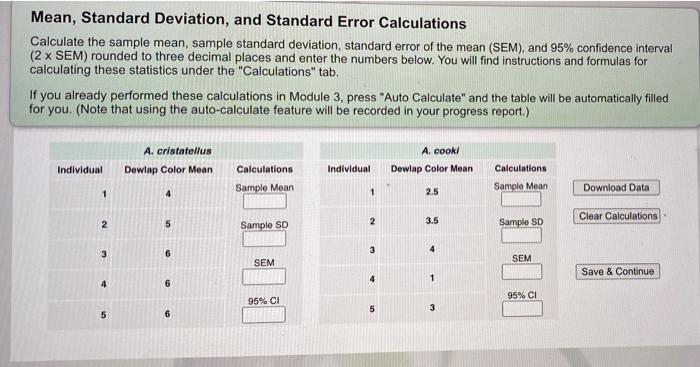 [Solved]: Mean, Standard Deviation, and Standard Error Calc