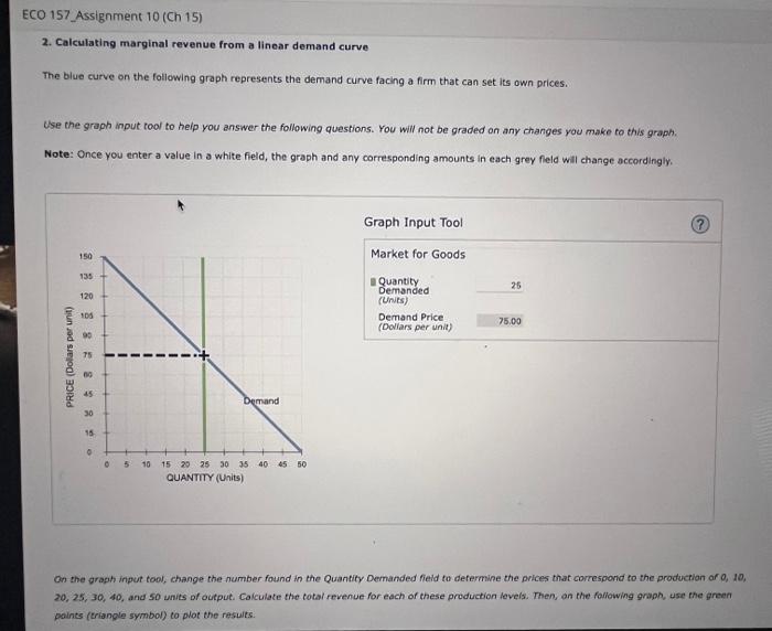Solved 2. Calculating marginal revenue from a linear demand | Chegg.com