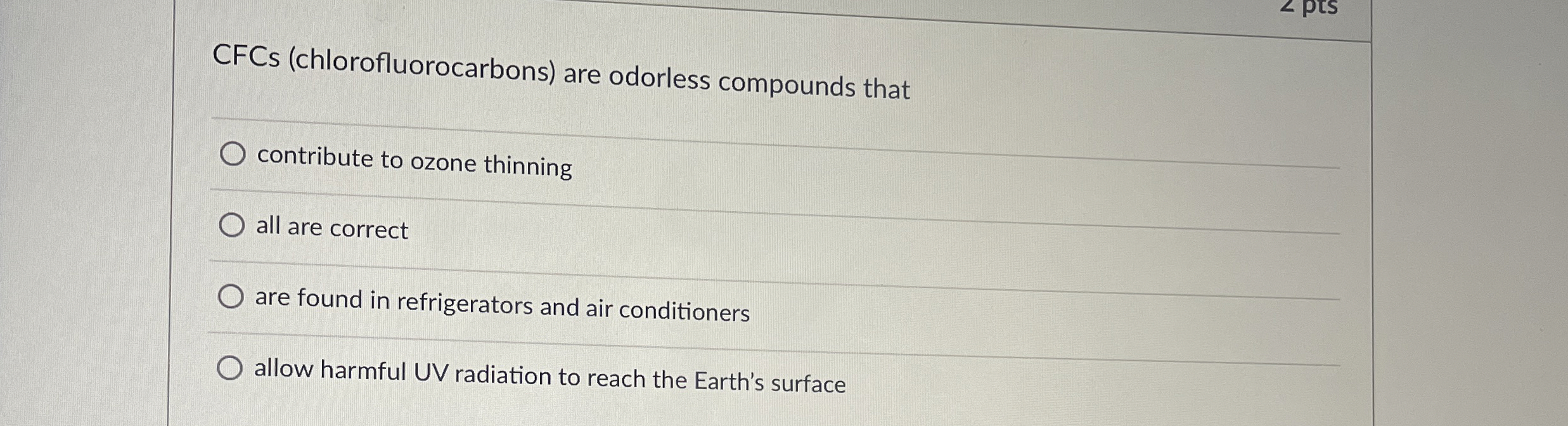 Solved CFCs (chlorofluorocarbons) ﻿are odorless compounds | Chegg.com