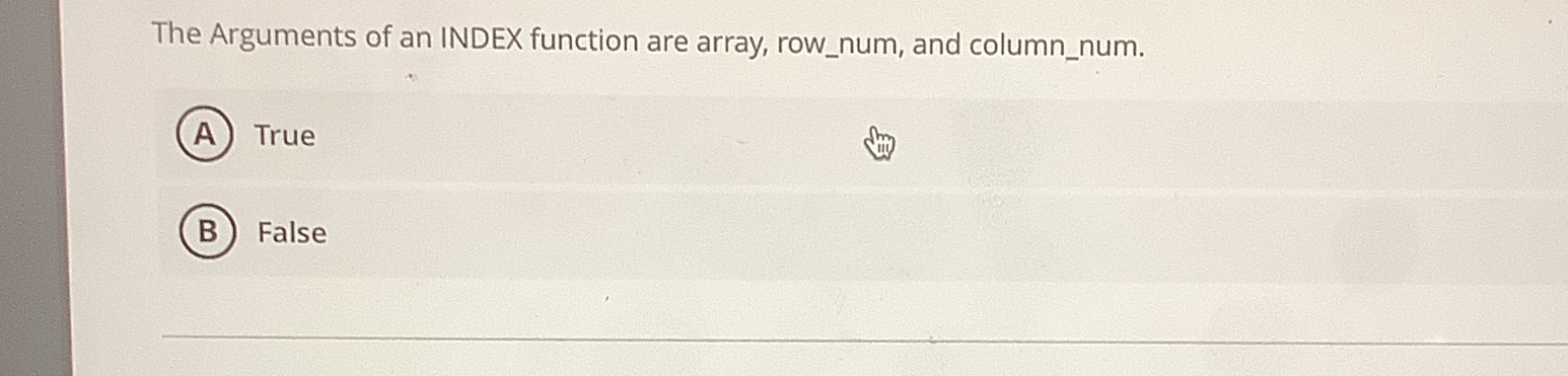 Solved The Arguments of an INDEX function are array, | Chegg.com