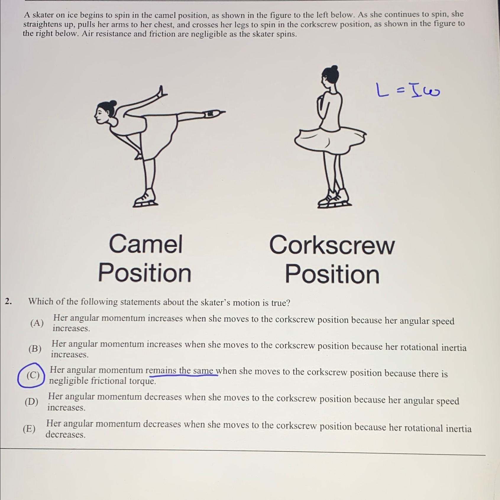 Solved Please explain why c is the correct answer. A skater | Chegg.com