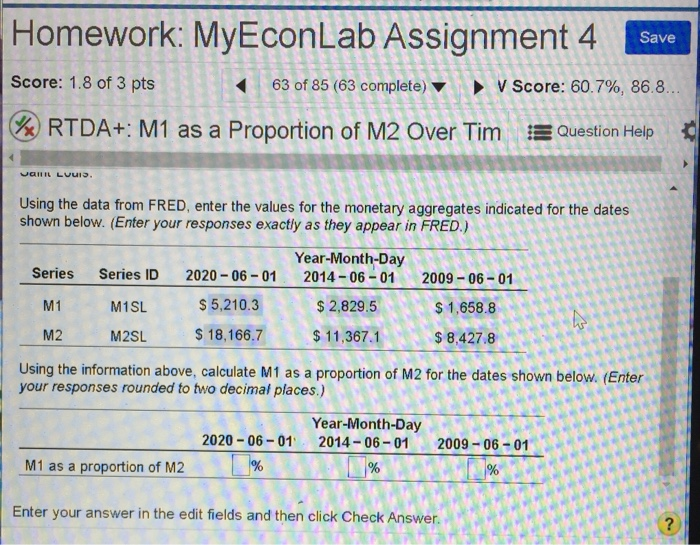 Solved Homework: MyEconLab Assignment 4 Save Score: 1.8 of 3 | Chegg.com