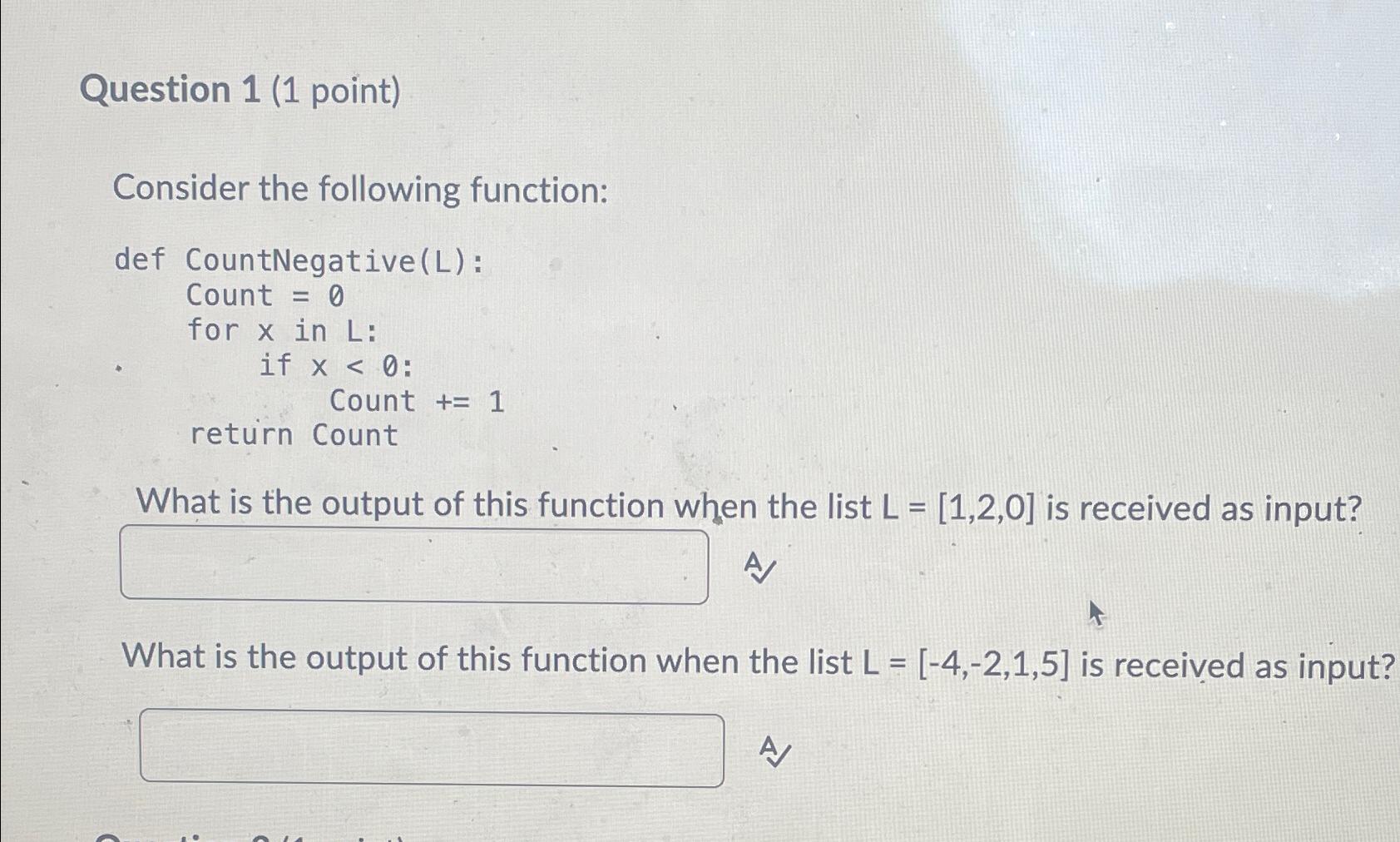 Solved Question 1 (1 point)Consider the following | Chegg.com Solved Question 1 (1 point)Consider the following | Chegg.com