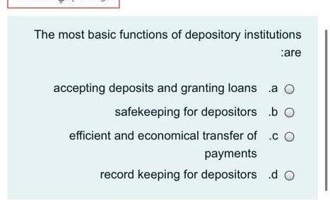 Solved The most basic functions of depository institutions | Chegg.com