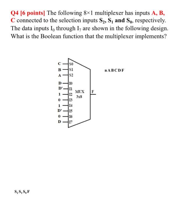 Solved Q4 [6 points] The following 8x1 multiplexer has | Chegg.com