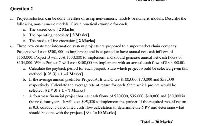 Solved 5. Project selection can be done in either of using | Chegg.com