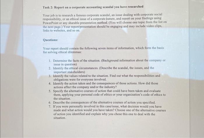 Solved Task 2: Report on a corporate accounting scandal you | Chegg.com