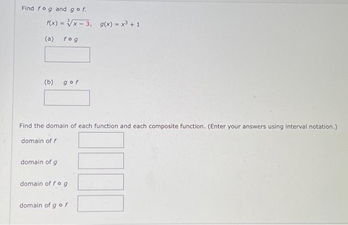 Solved ind f ∘ g and g ∘ f.f(x) = 3x − 5, g(x) = | Chegg.com Solved ind f ∘ g and g ∘ f.f(x) = 3x − 5, g(x) = | Chegg.com