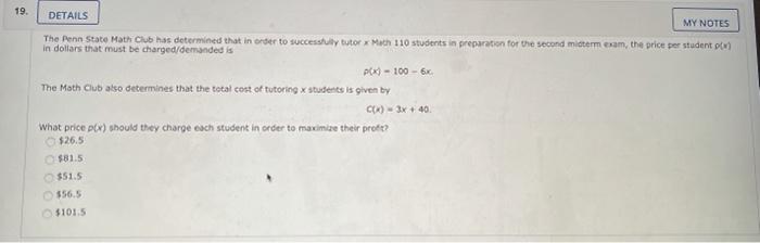 Solved 19. DETAILS MY NOTES The Penn State Math Club has | Chegg.com