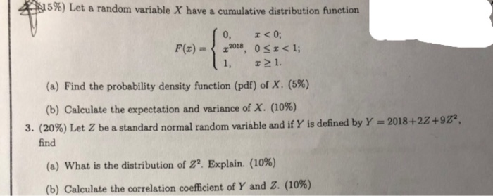 Solved 15%) Let a random variable X have a cumulative | Chegg.com