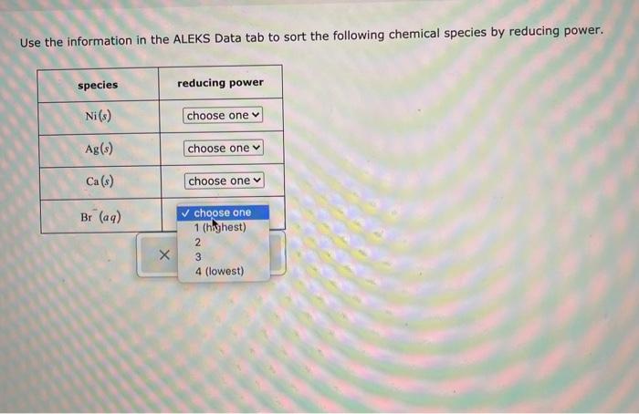 Solved Use the information in the ALEKS Data tab to sort the | Chegg.com