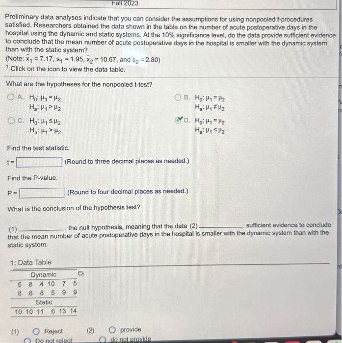 Solved Preliminary data analyses indicate that you can | Chegg.com