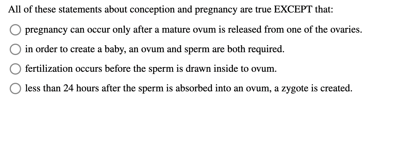 Solved All of these statements about conception and | Chegg.com