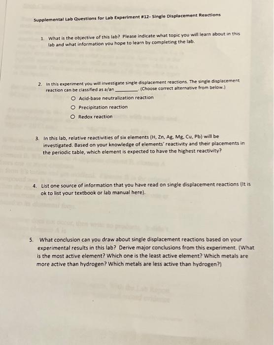 Solved Single Displacement Reactions Report Form | Chegg.com
