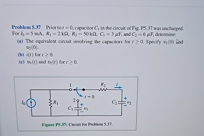 Solved Problem 5.37 ﻿Prior to f=0, ﻿capacitor C1 ﻿in the | Chegg.com