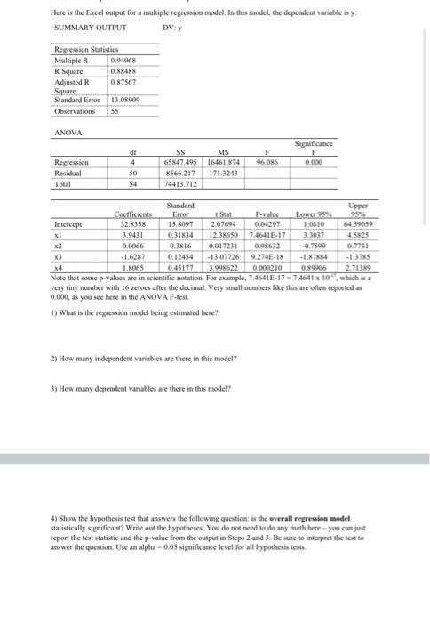 Solved Here is the Excel oufput for a multiple regressioe | Chegg.com
