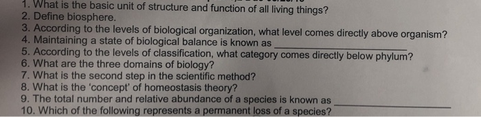 Solved 1. What is the basic unit of structure and function | Chegg.com
