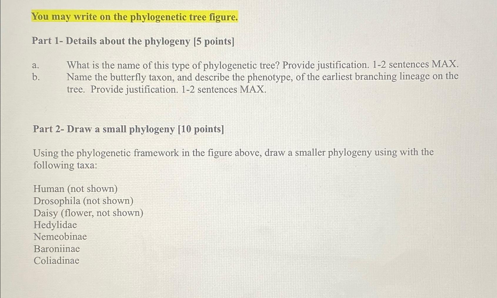Solved You may write on the phylogenetic tree figure.Part 1- | Chegg.com