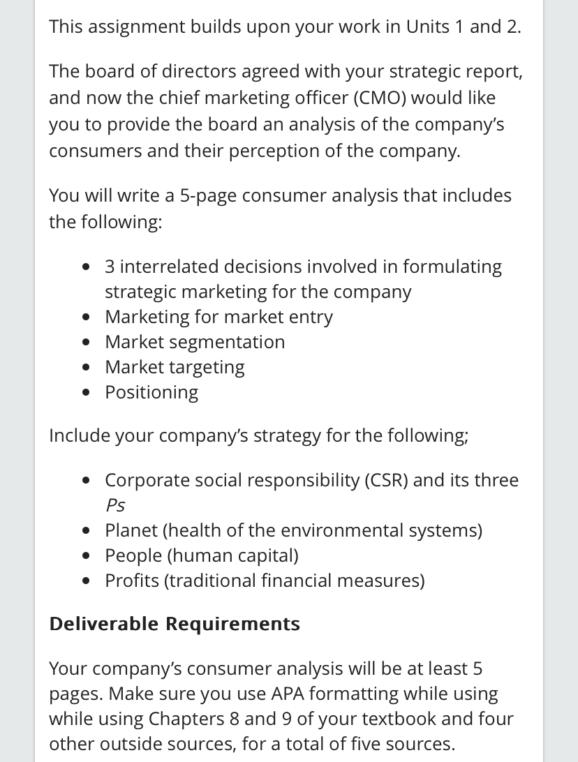 This assignment builds upon your work in Units 1 ﻿and | Chegg.com