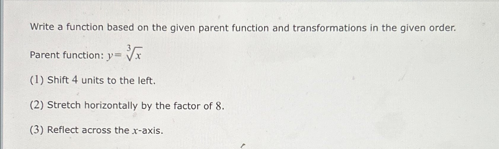 Solved Write a function based on the given parent function | Chegg.com