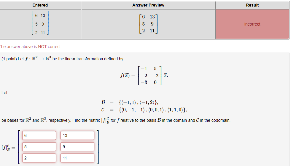Solved (1 ﻿point) ﻿Let f:R2→R3 ﻿be the linear transformation | Chegg.com