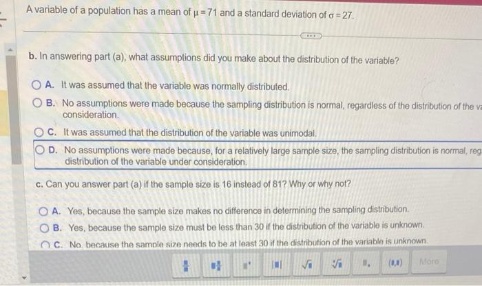 Solved A Variable Of A Population Has A Mean Of μ 71 And A