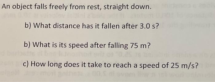 Solved An object falls freely from rest, straight down. b) | Chegg.com