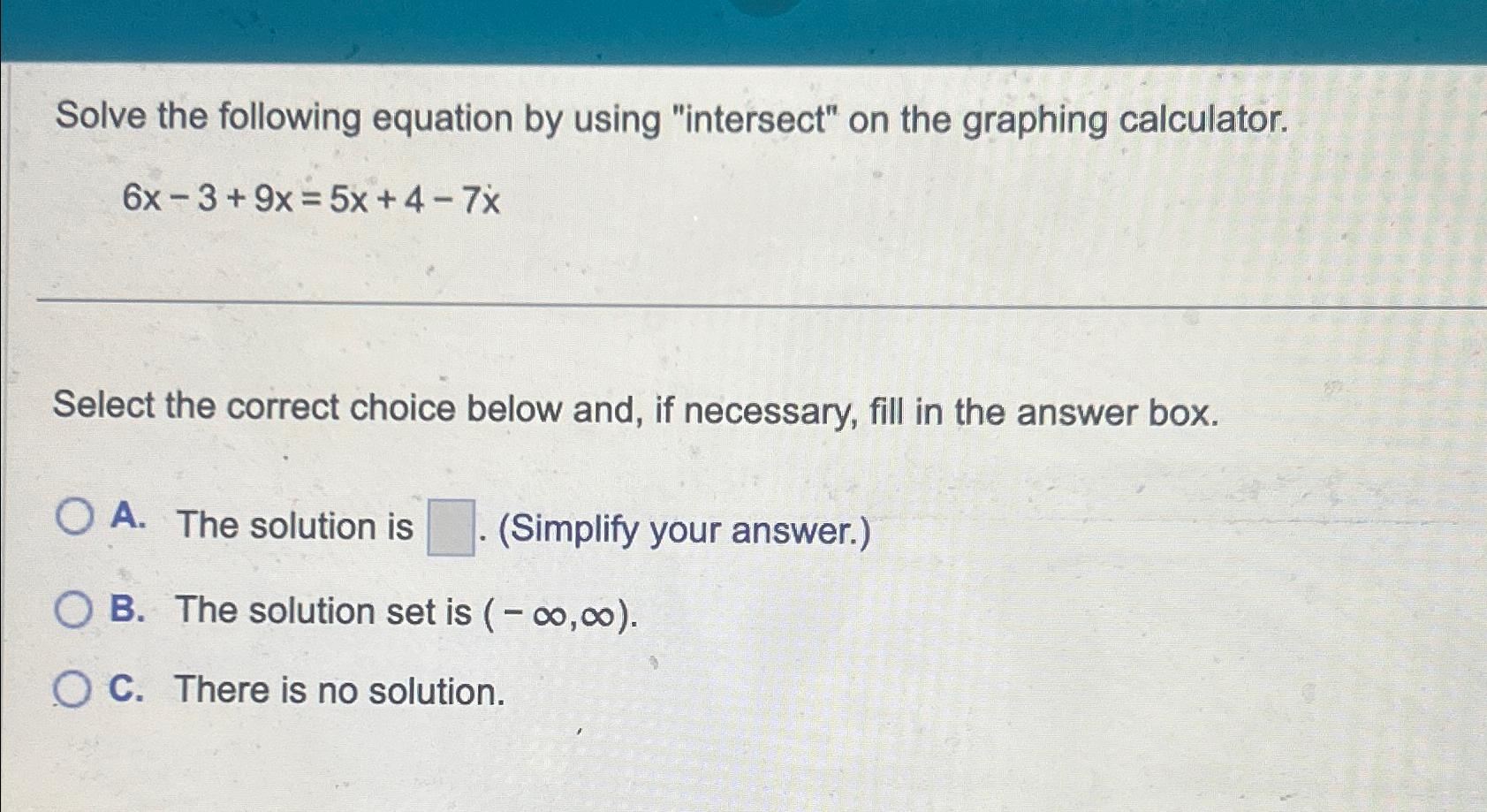 Solved Solve the following equation by using "intersect" on | Chegg.com