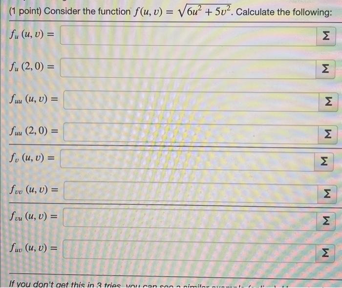 Solved (1 point) Consider the function f(u,v)=6u2+5v2 | Chegg.com