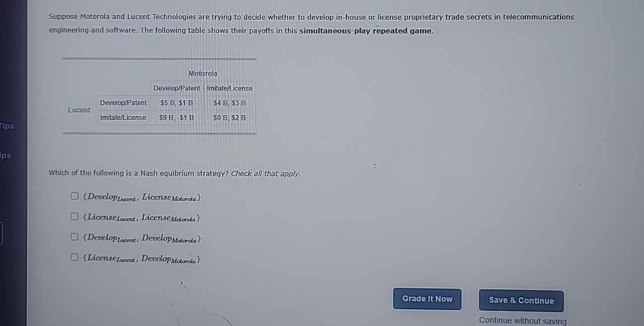 Solved Suppose Motorola and Lucent Technologies are trying | Chegg.com