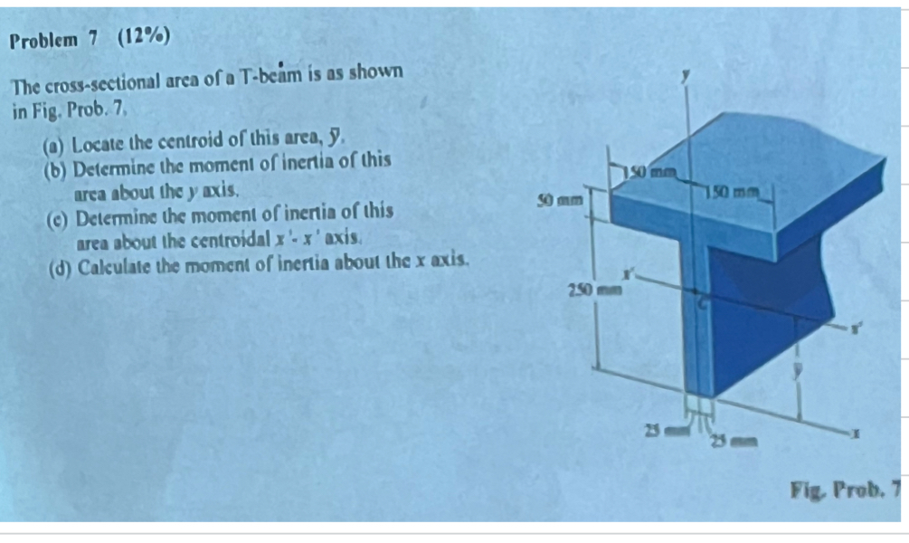 Solved Problem 7 ( 12%The cross-sectional area of a T-beim | Chegg.com