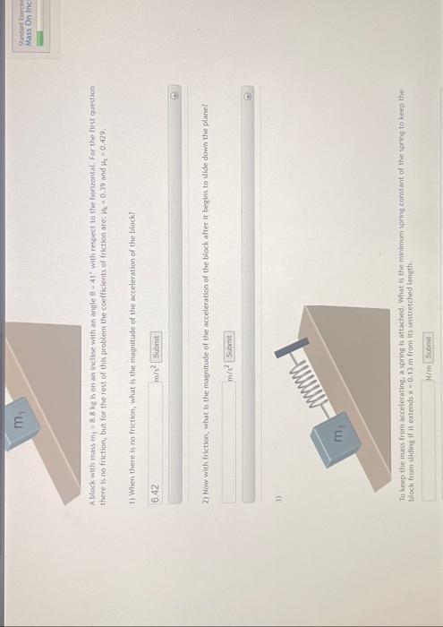 Solved A block watli mass m1=8.8 kg is on an incline with an | Chegg.com