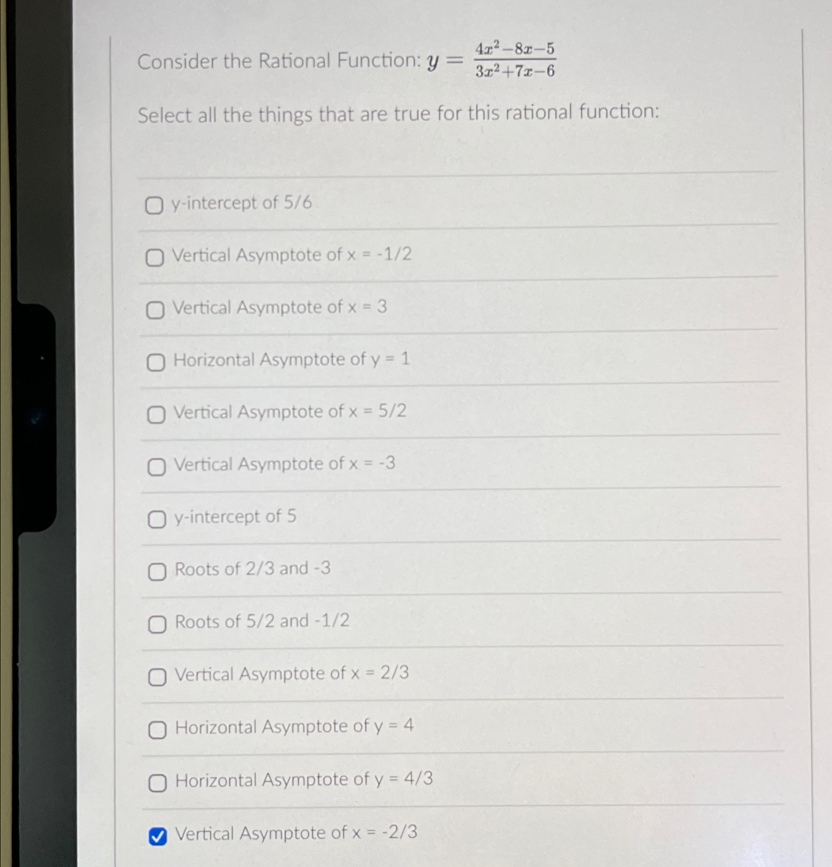 Solved Consider the Rational Function: | Chegg.com