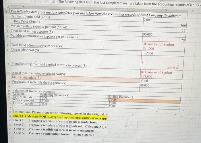 Sheet 1. Calculate POHR, overhead applied and | Chegg.com