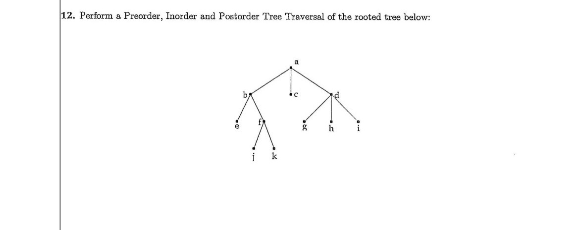 Solved Perform a Preorder, Inorder and Postorder Tree | Chegg.com