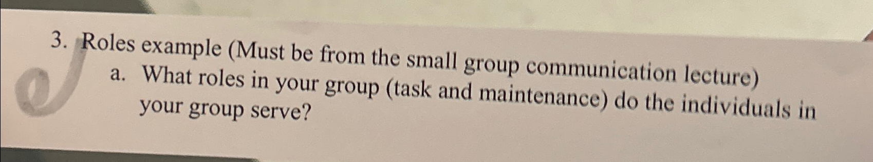 Solved Roles example (Must be from the small group | Chegg.com