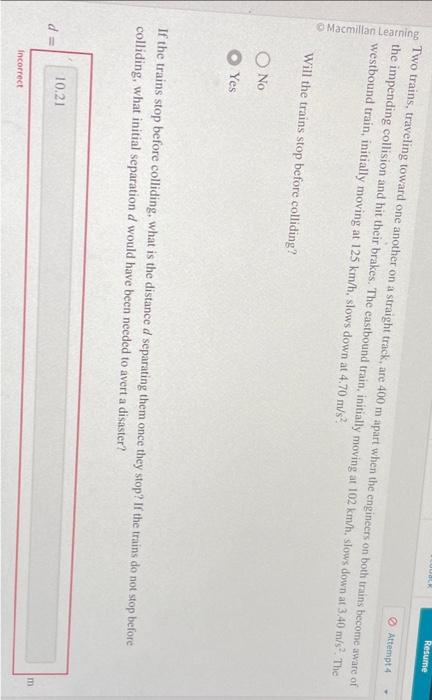 Solved Two trains, traveling toward one another on a | Chegg.com
