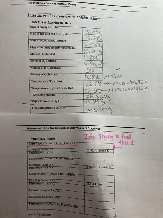 Solved how do I find experimental value of R in L Torr/Mol | Chegg.com