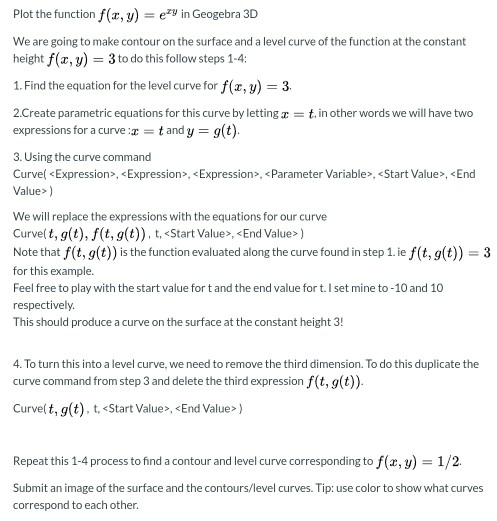 Plot the function f(x, y) = ey in Geogebra 3D We are | Chegg.com